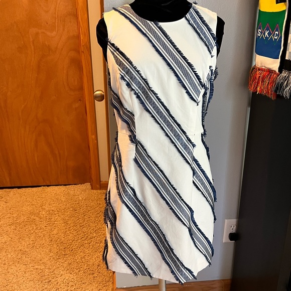 Milly | Dresses | Milly White Mini Sheath Dress With Blue Diagonal ...